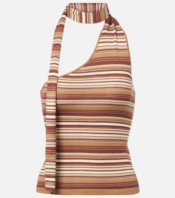 AYA MUSE Scarf-detail Knitted Silk-blend Top - Brown