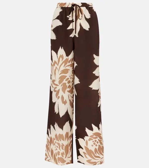 Sir The Label Floral Silk Satin Wide-leg Pants - Brown