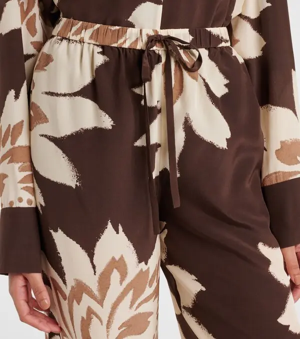 SIR. Floral Silk Satin Wide-leg Pants - Brown