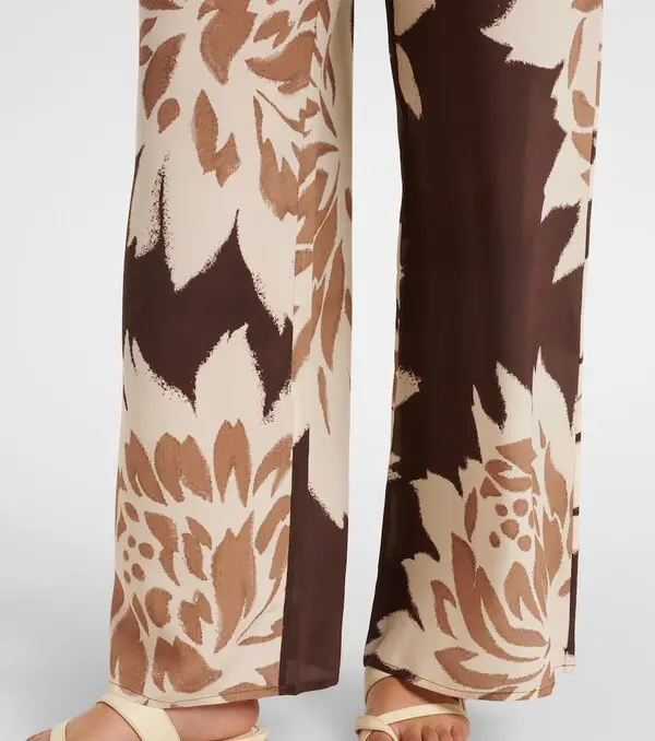 SIR. Floral Silk Satin Wide-leg Pants - Brown