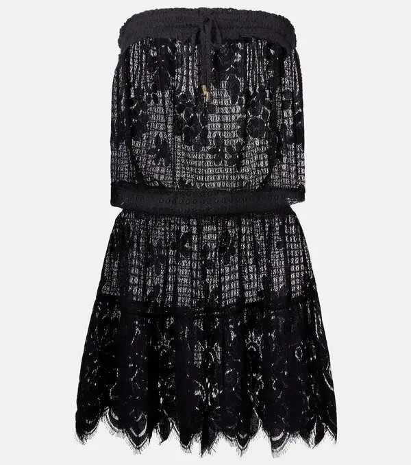 Melissa Odabash Isla Floral Shirred Minidress - Black