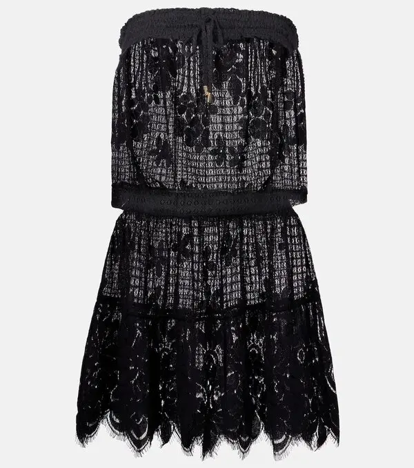 Melissa Odabash Isla Floral Shirred Minidress - Black