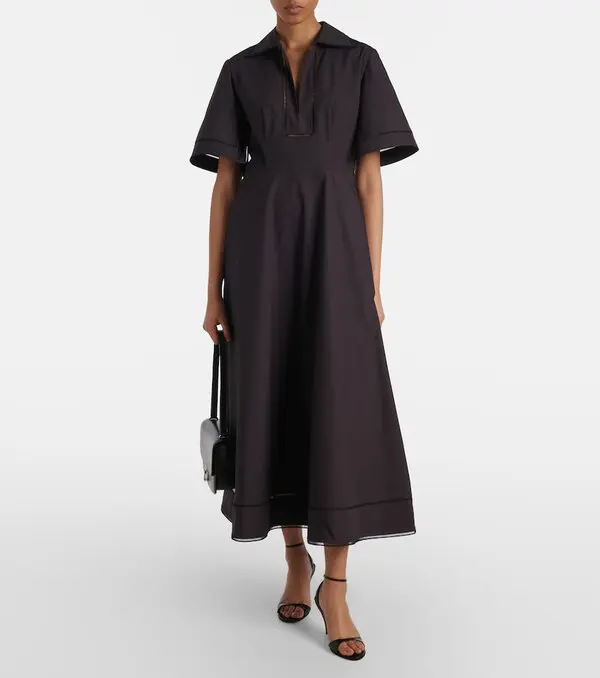 RÓHE Embroidered Cotton Poplin Midi Dress