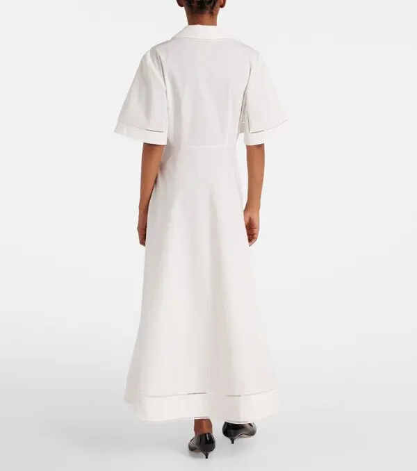 RÓHE Embroidered Cotton Poplin Midi Dress - White