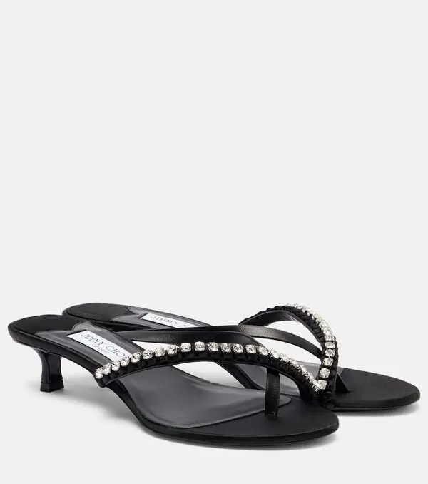 JIMMY CHOO Dila 35 Leather And Satin Thong Sandals - Black