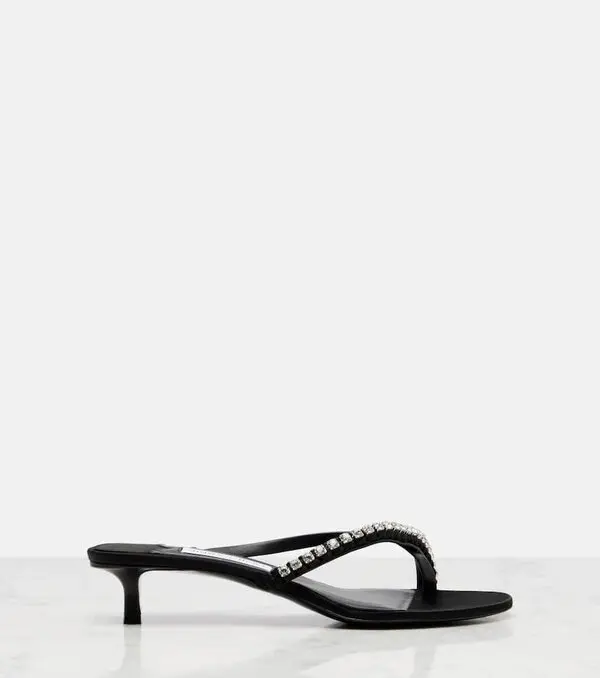 JIMMY CHOO Dila 35 Leather And Satin Thong Sandals - Black