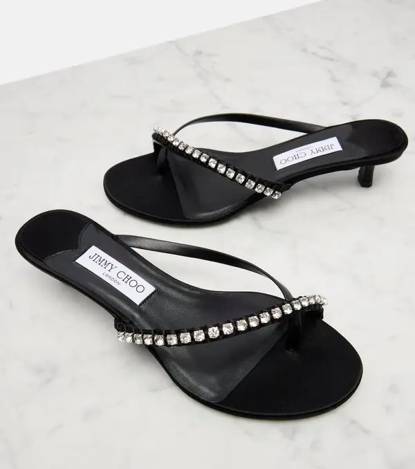 JIMMY CHOO Dila 35 Leather And Satin Thong Sandals - Black