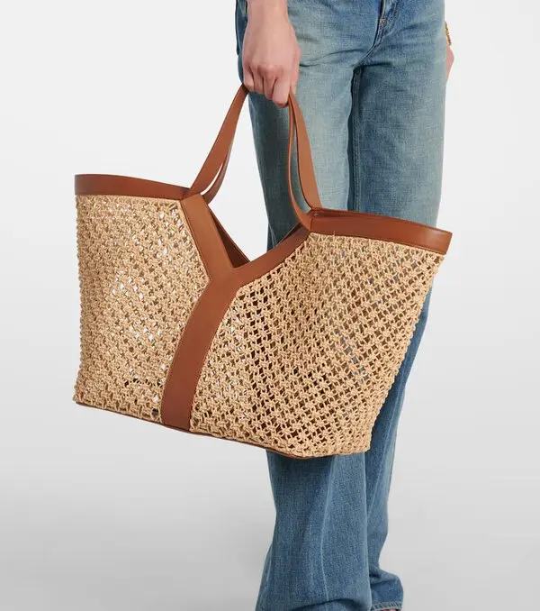 Saint Laurent Raffia And Leather Tote Bag - Neutrals