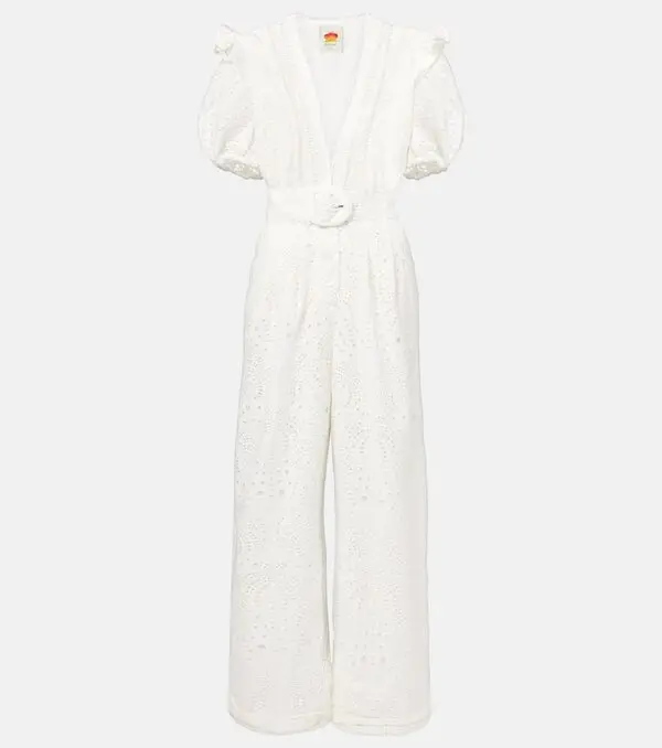 Farm Rio Broderie Anglaise Cotton Jumpsuit - White