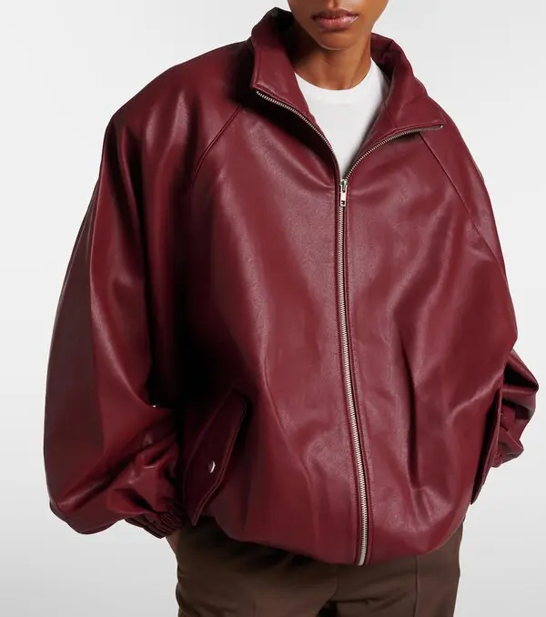 THE FRANKIE SHOP Senta Oversized Faux Leather Bomber Jacket - Burgundy