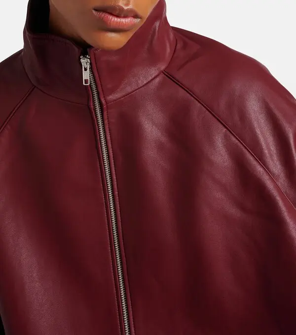 THE FRANKIE SHOP Senta Oversized Faux Leather Bomber Jacket - Burgundy