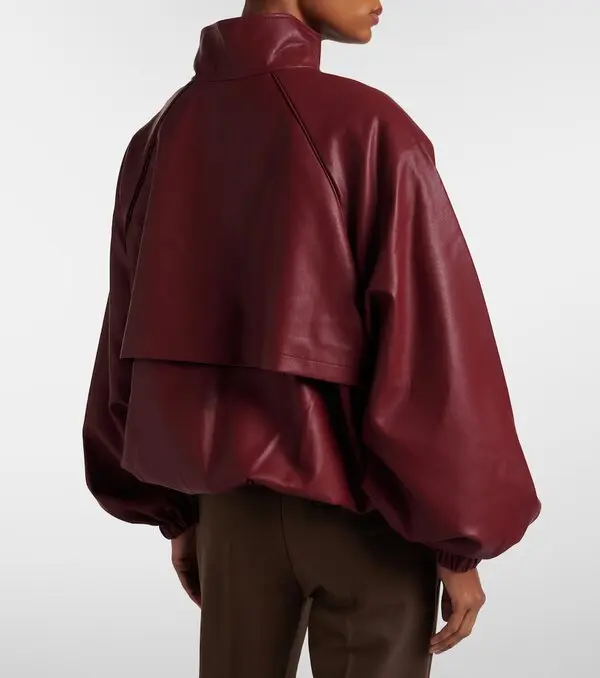 THE FRANKIE SHOP Senta Oversized Faux Leather Bomber Jacket - Burgundy