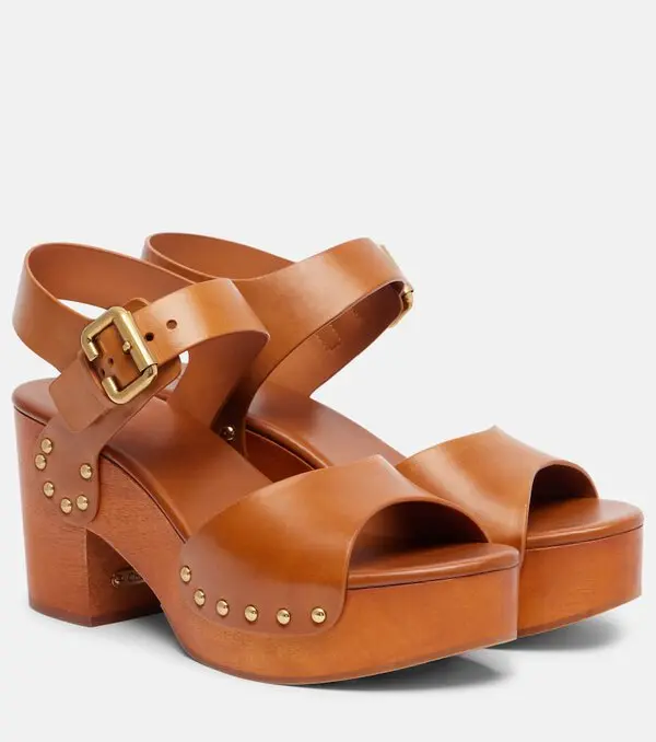 Chloé Jeannette 80 Studded Leather Sandals - Brown