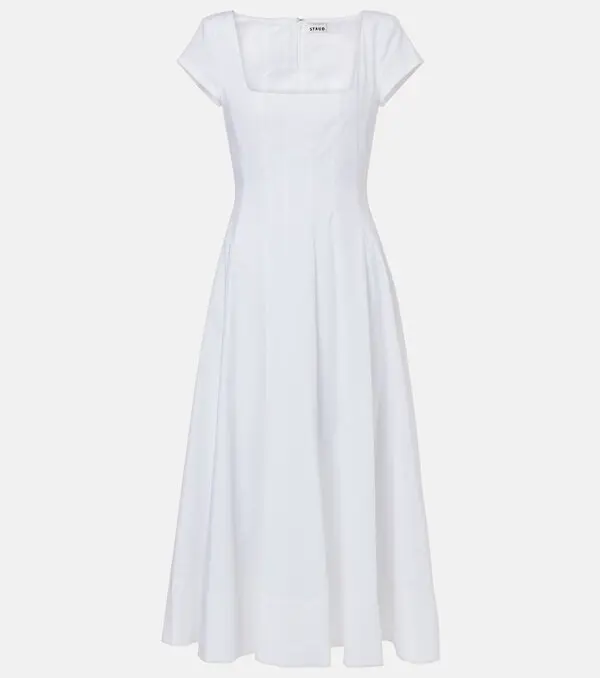 Staud Wells Pleated Midi Dress - White