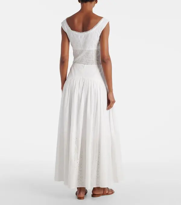 Staud Procida Pleated Cotton Maxi Skirt - White