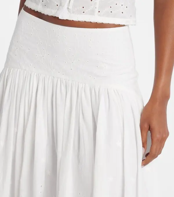 Staud Procida Pleated Cotton Maxi Skirt - White