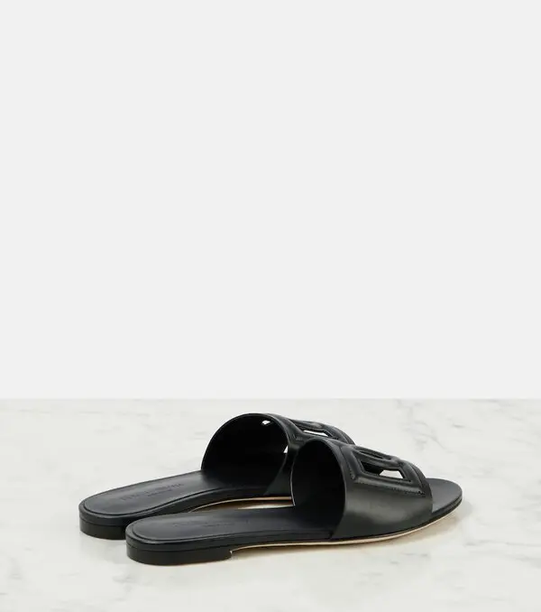Dolce & Gabbana Leather Slides With Tone Hardware - Black