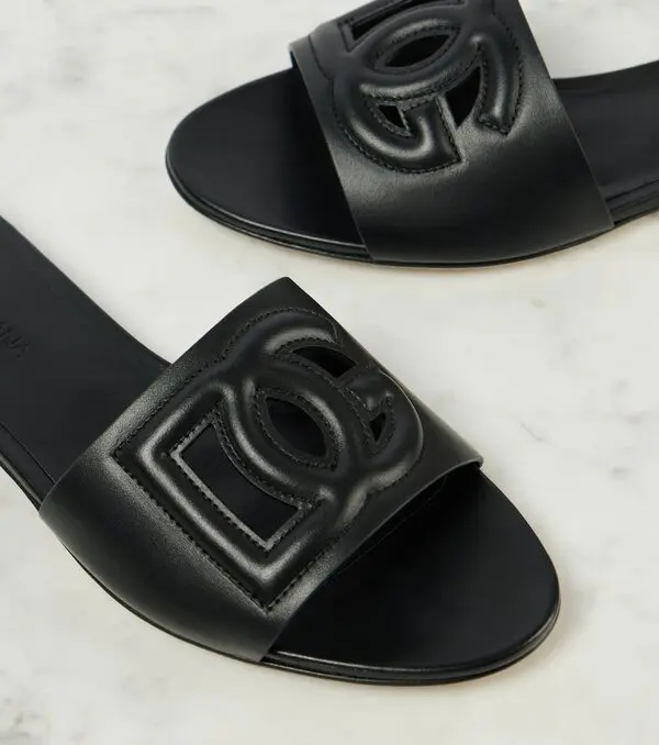Dolce & Gabbana Leather Slides With Tone Hardware - Black