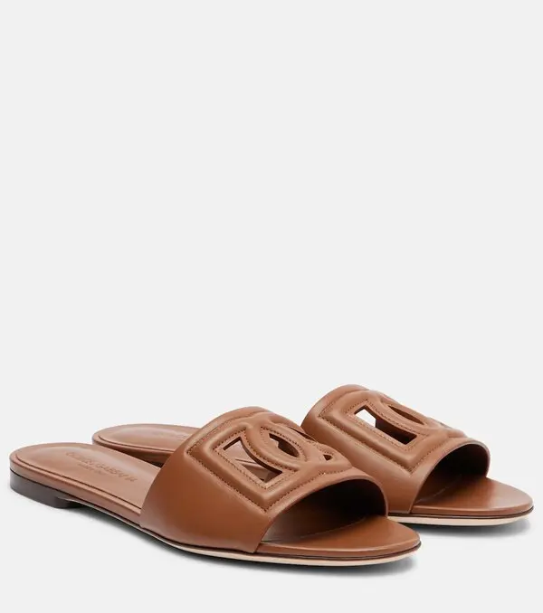 Dolce & Gabbana Leather Slides - Brown