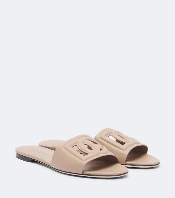Dolce & Gabbana Leather Slides With Tone Hardware - Pink