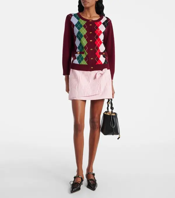 GANNI Argyle Wool And Cashmere Cardigan - Burgundy