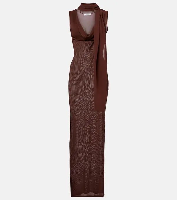 AYA MUSE Scarf-detail Draped Maxi Dress - Brown