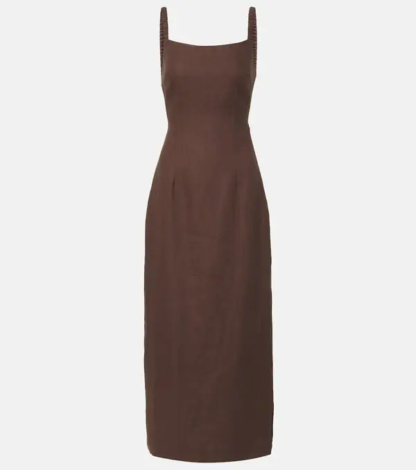 SIR. Linen Midi Dress - Brown