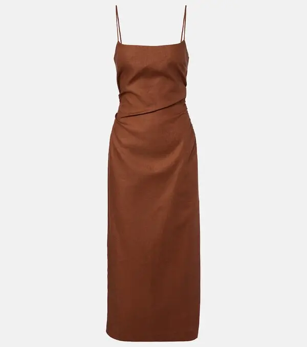 SIR. Linen Midi Dress - Brown