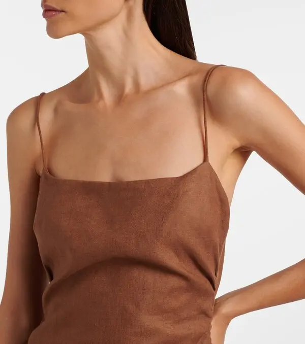 SIR. Linen Midi Dress - Brown