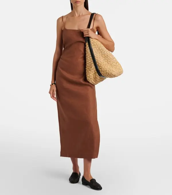SIR. Linen Midi Dress - Brown