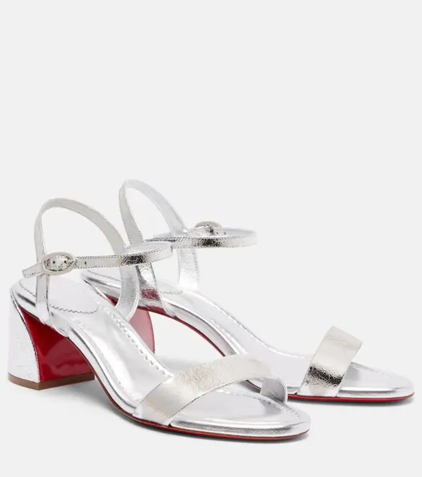 CHRISTIAN LOUBOUTIN Miss Jane 55 Metallic Leather Sandals - Silver