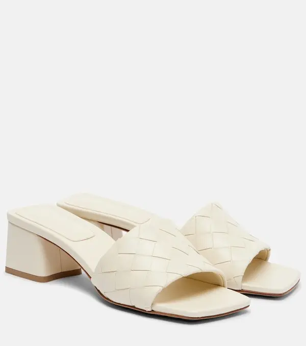 Bottega Veneta Parco Intrecciato Leather Mules - White