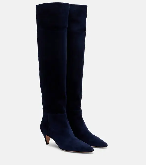 GIANVITO ROSSI Suede Pointed Toe Knee-high Boots - Blue