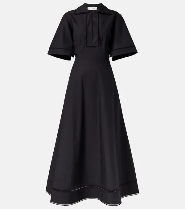 RÓHE Embroidered Cotton Poplin Midi Dress - Black