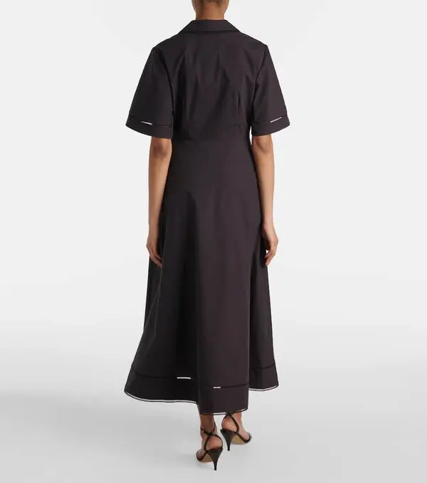 RÓHE Embroidered Cotton Poplin Midi Dress - Black