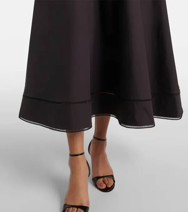 RÓHE Embroidered Cotton Poplin Midi Dress - Black