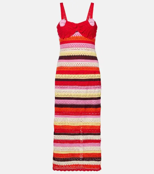 Farm Rio Striped Crochet Midi Dress - Multicoloured