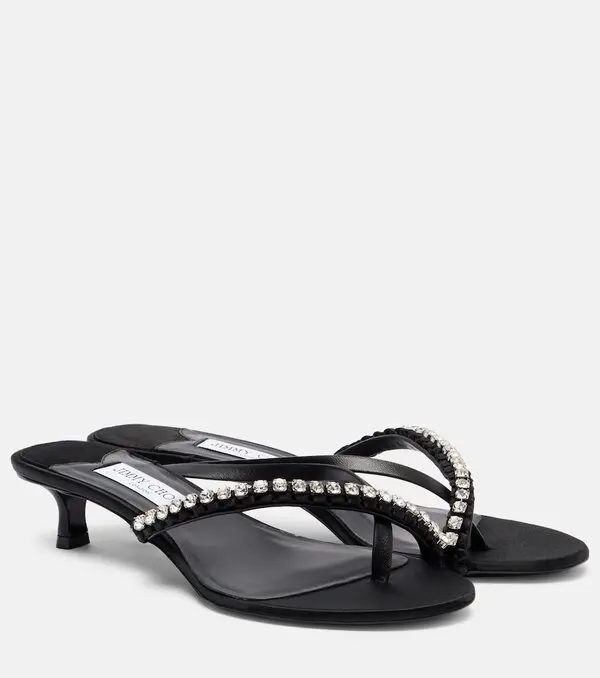 JIMMY CHOO Dila 35 Leather And Satin Thong Sandals - Black
