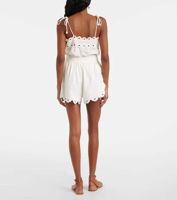 Farm Rio Embroidered Cutout Linen Top