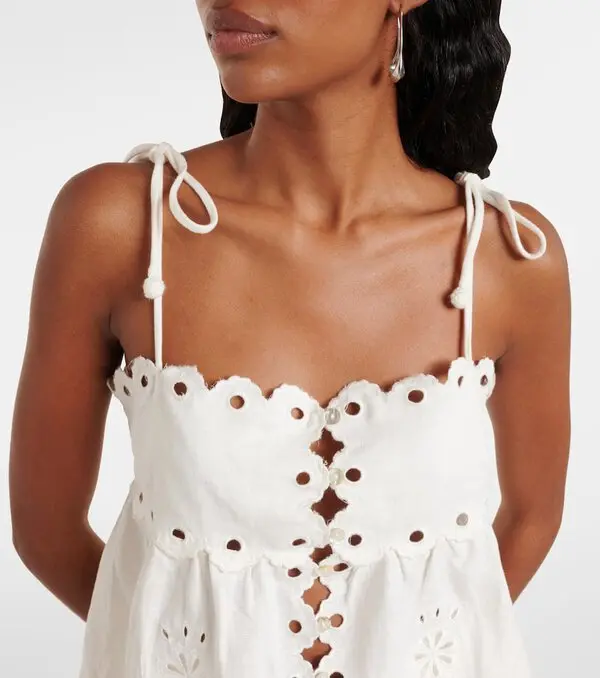 Farm Rio Embroidered Cutout Linen Top