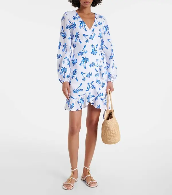 Heidi Klein Palm Beach Printed Linen Wrap Dress - White | Editorialist