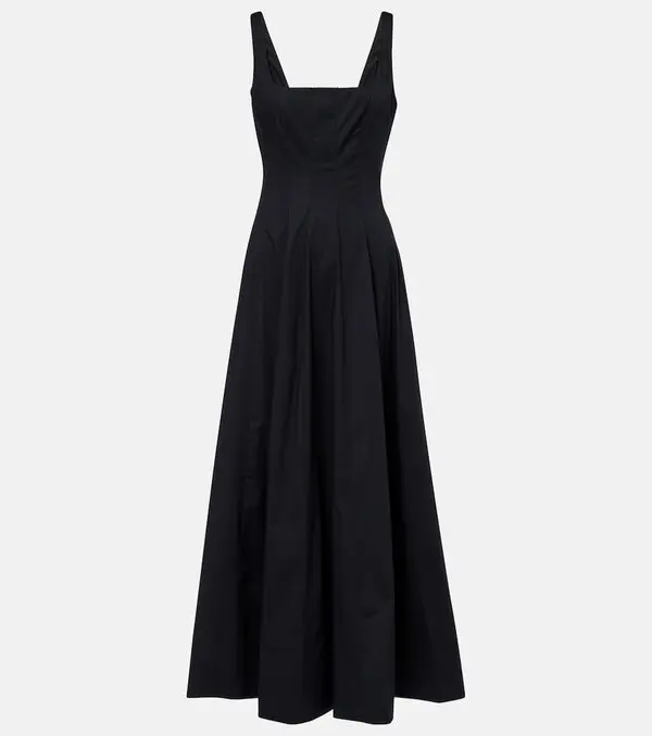 Staud Wells Pleated Cotton Midi Dress - Black