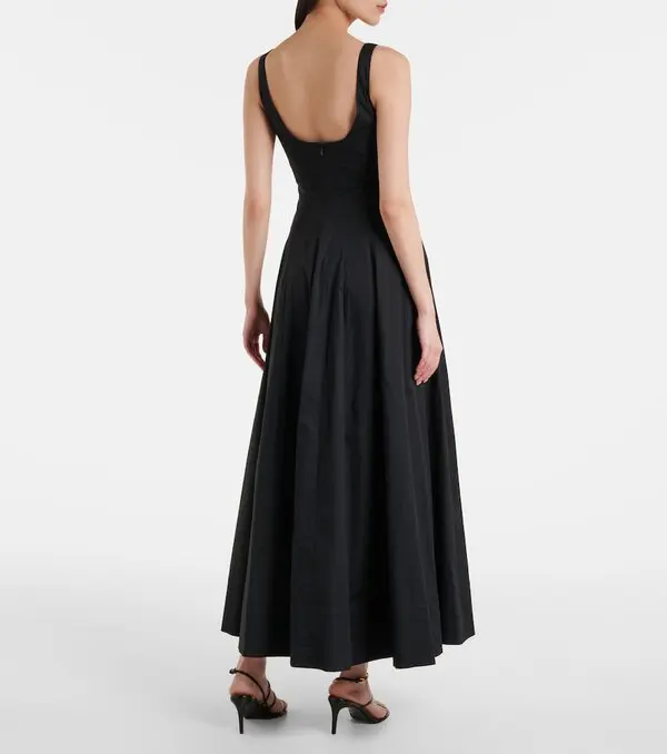Staud Wells Pleated Cotton Midi Dress - Black