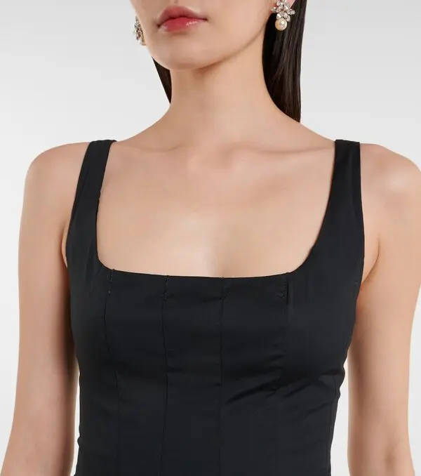 Staud Wells Pleated Cotton Midi Dress - Black