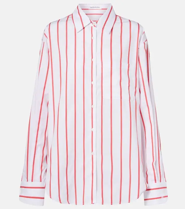 THE FRANKIE SHOP Lui Striped Cotton Poplin Shirt - Red