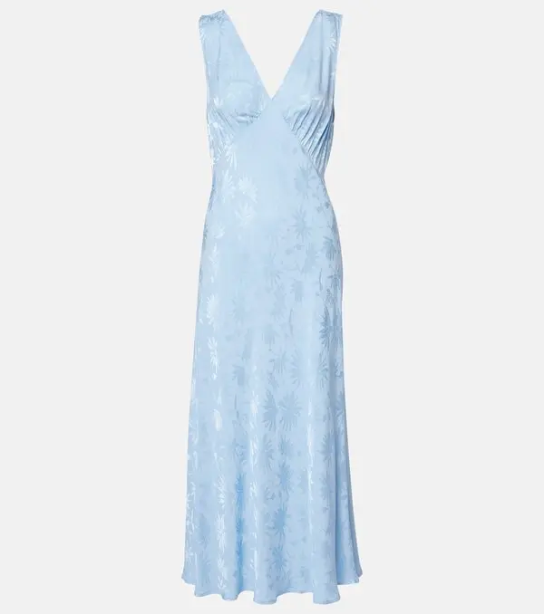 Rixo Sandrine Floral Jacquard Midi Dress - Blue