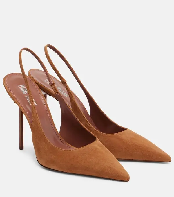 Paris Texas Lidia 105 Suede Slingback Pumps - Brown