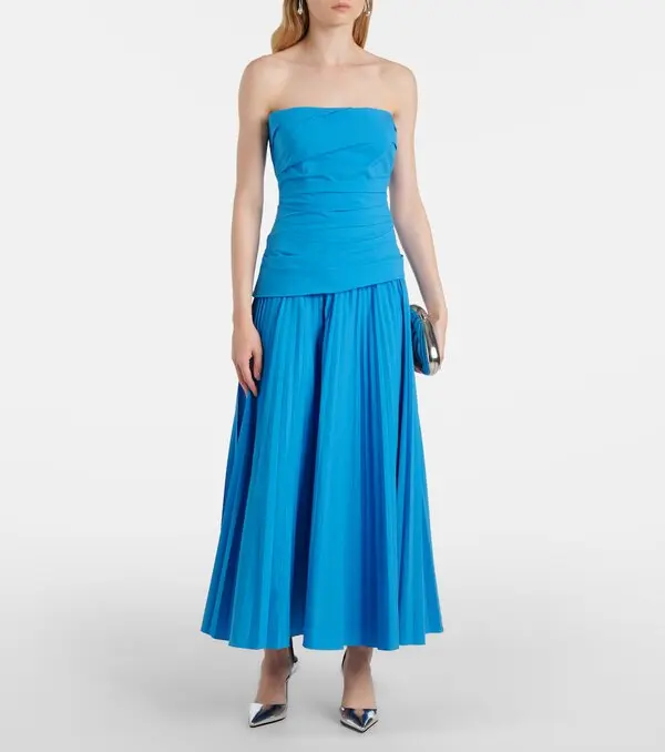 Simkhai Arie Strapless Pleated Midi Dress - Blue
