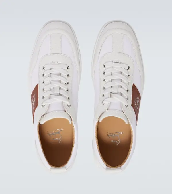 CHRISTIAN LOUBOUTIN Leather-trimmed Canvas Sneakers - White