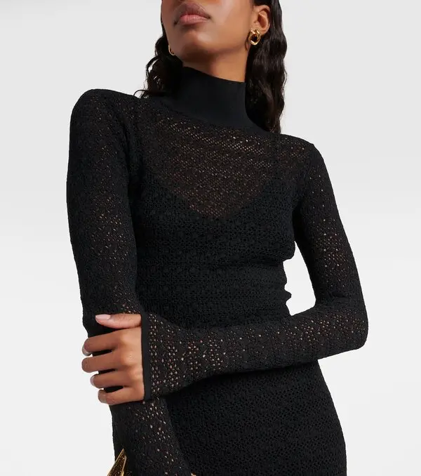 TOM FORD Open-knit Turtleneck Mini Dress - Black